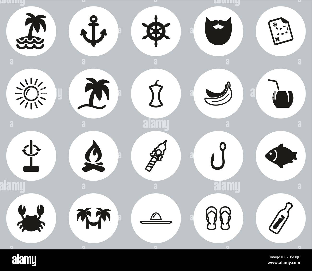 Desert Island Icons Black & White Flat Design Circle Set Big Stock ...