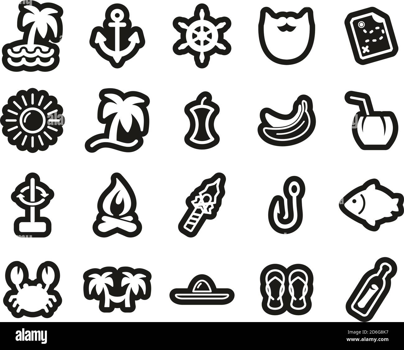 Desert Island Icons White On Black Sticker Set Big Stock Vector Image ...
