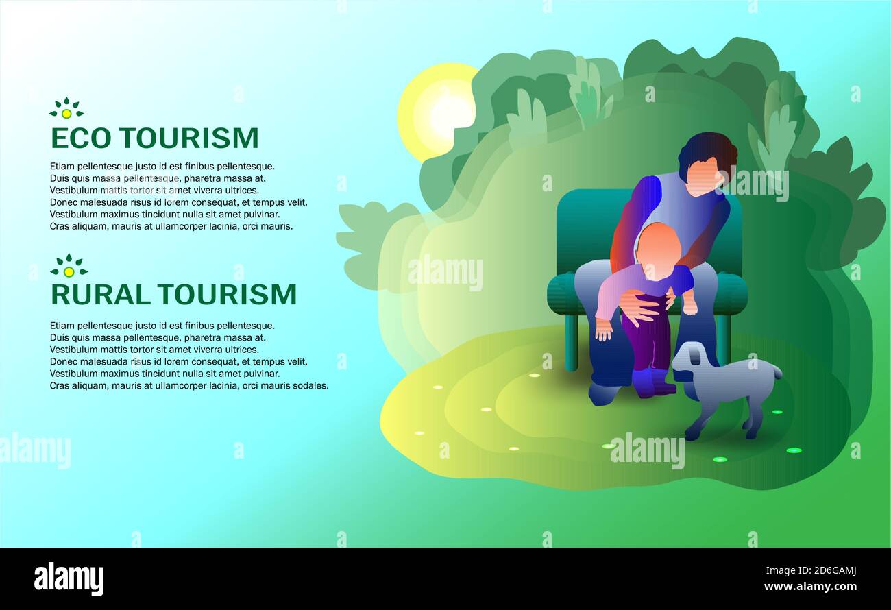 Eco travel. Eco journey. Agricultural, rural tourism. Communicating ...