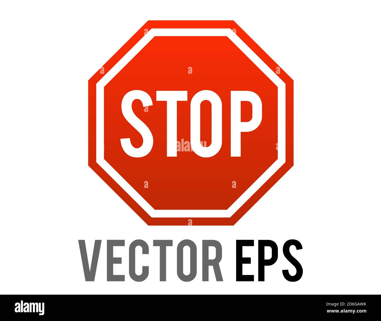 The isolated vector gradient red octagonal road warning sign with word ...