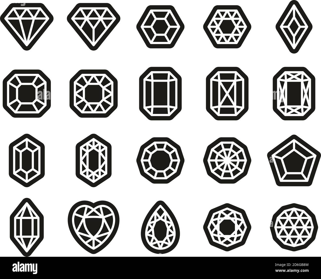 Diamond Shape Icons White On Black Sticker Set Big Stock Vector Image ...