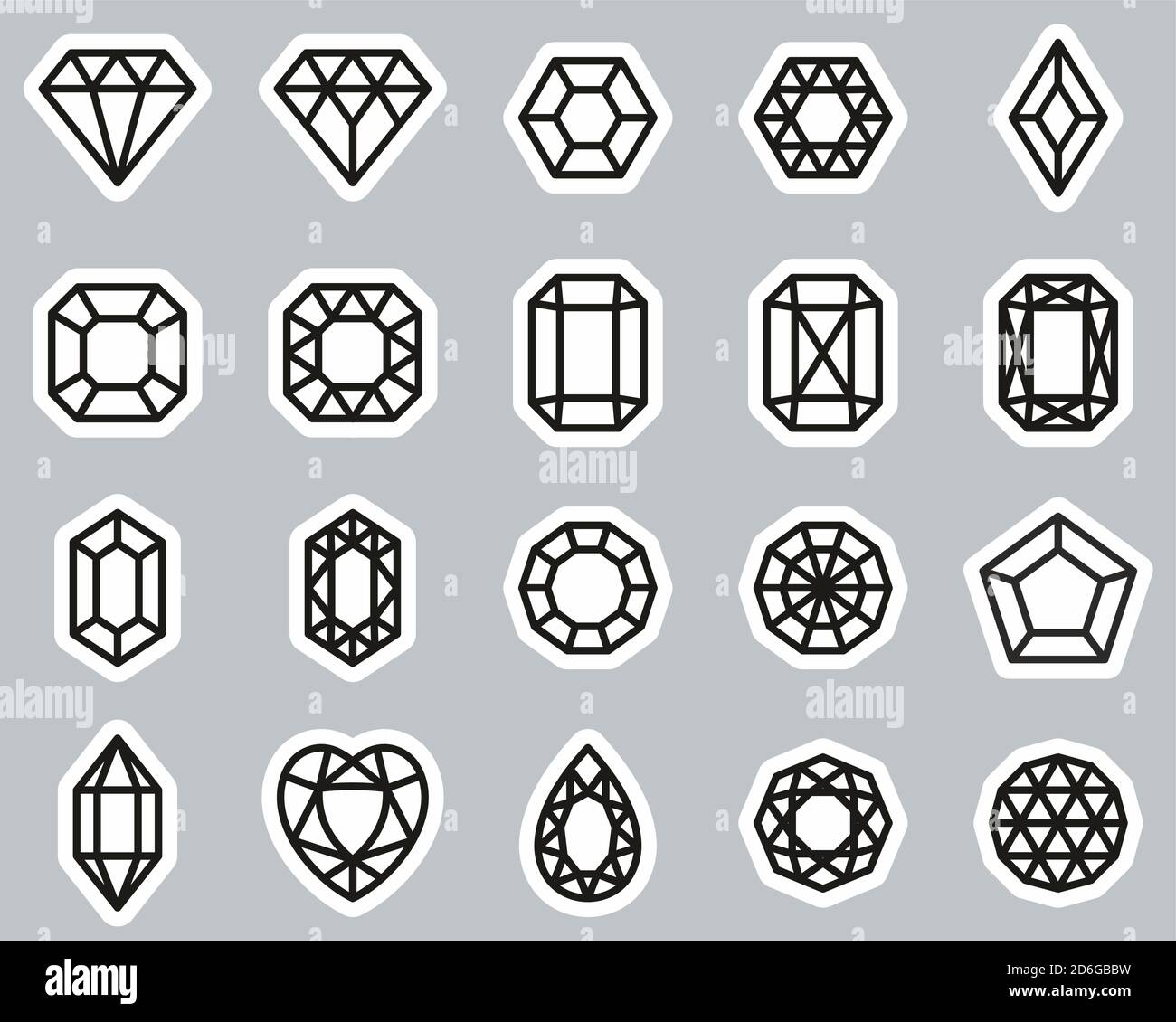 Diamond Shape Icons Black & White Sticker Set Big Stock Vector Image ...
