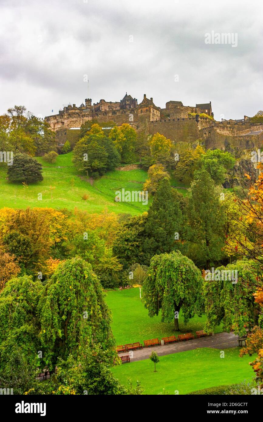 Edinburgh castle on a hill at autumn Stock Photo - Alamy