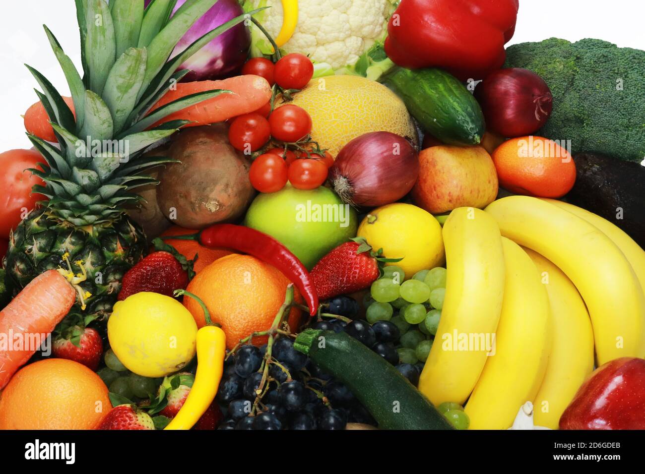 Fruits and vegetables food mix fresh isolated natural healthy Stock ...