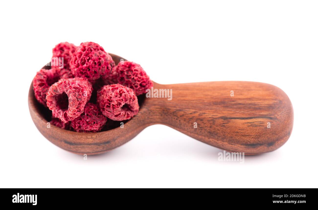 Dried raspberry isolated on white background. Dehydrated raspberry in ...