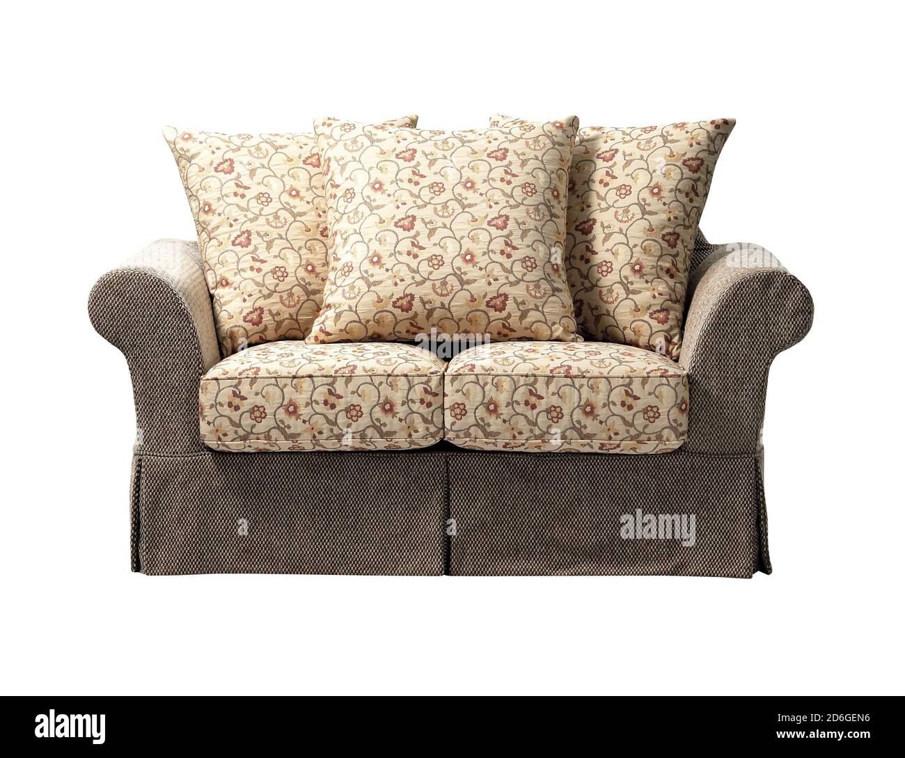 Contemporary sofa with floral pattern isolated on white background ...