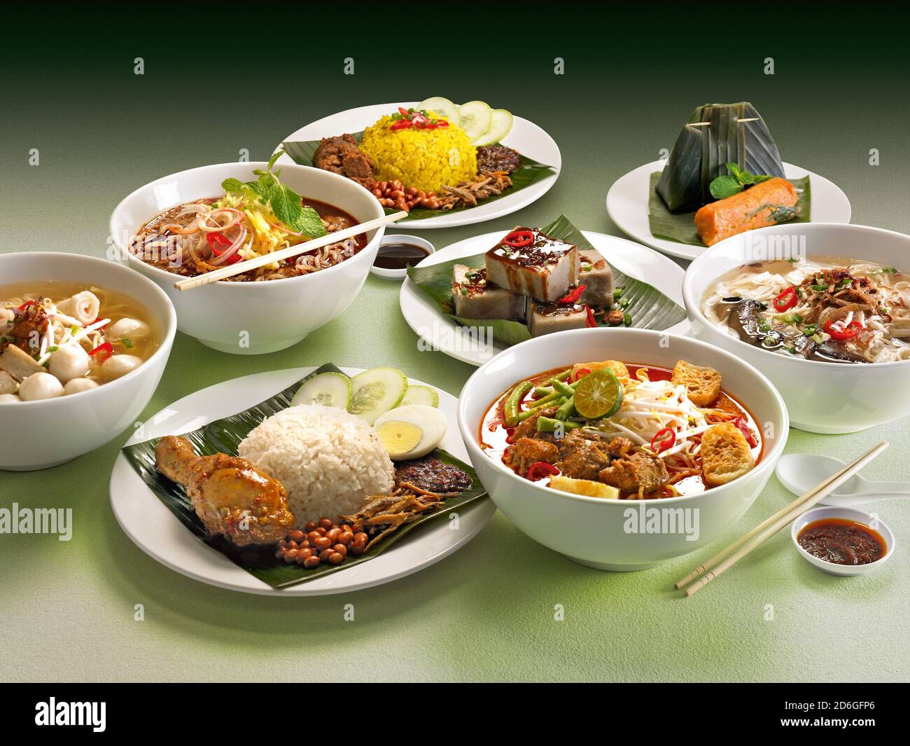 Assorted Malaysian favourite foods - asam laksa, banmian (handmade ...
