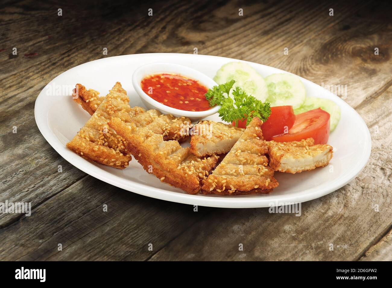 Shrimp toast or prawn toast, a Chinese dim sum dish served with sweet ...