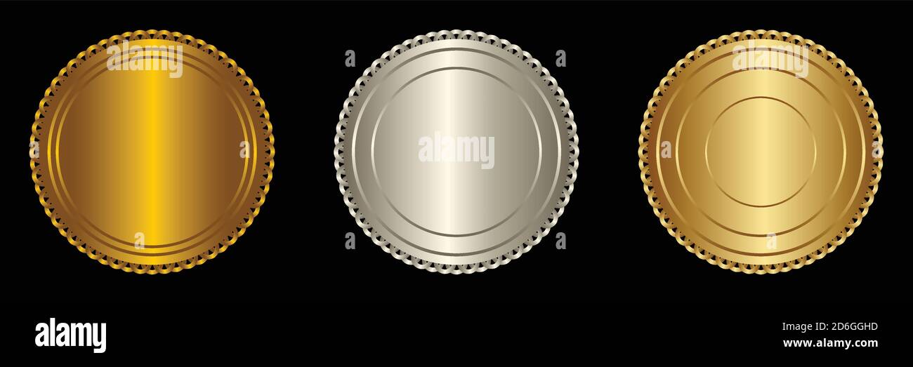 Set vector round golden and silver badge isolated, seal stamp gold ...