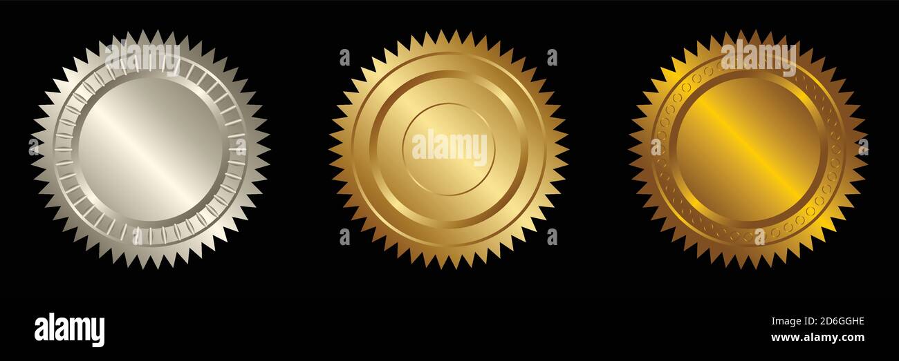 Set vector round golden and silver badge isolated, seal stamp gold ...