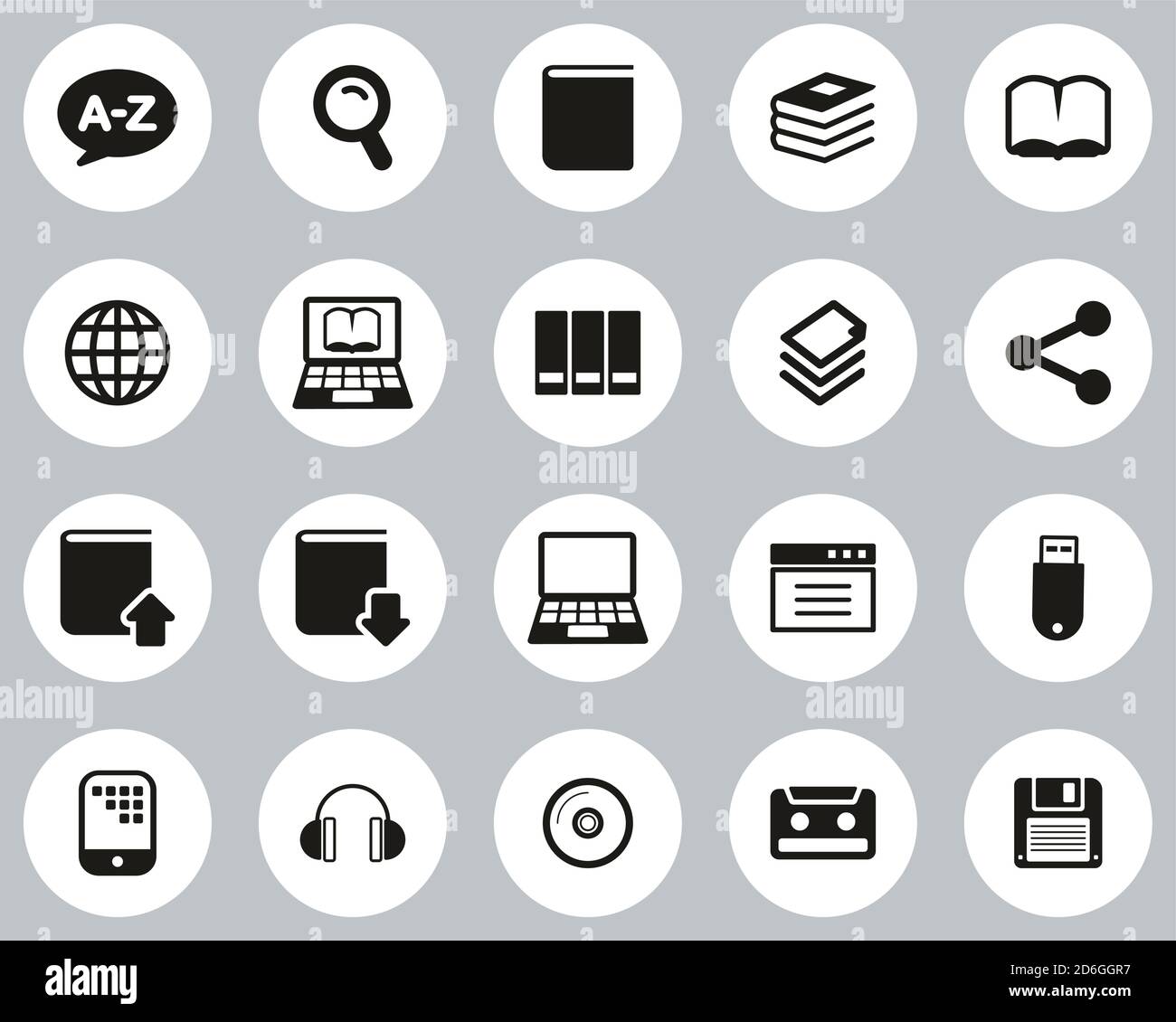 Dictionary or Glossary Icons Black & White Flat Design Circle Set Big ...