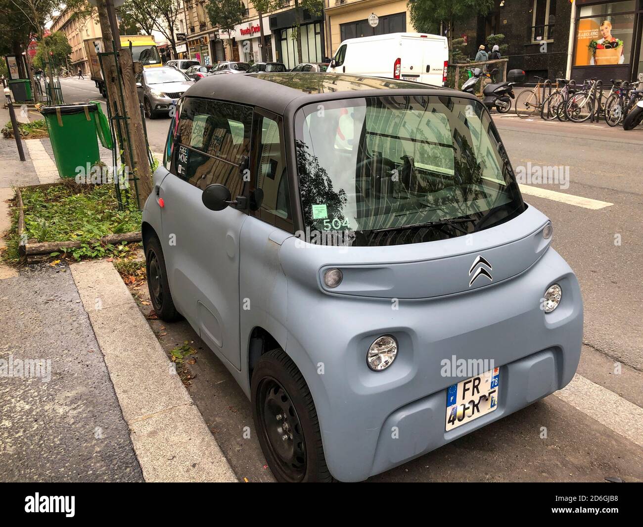Paris, France, Citroen Mini Electric Car, small car parked on Street ...