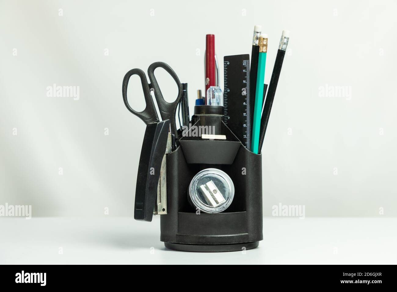 Black pencil tool holder table desk organizer isolated on white Stock ...