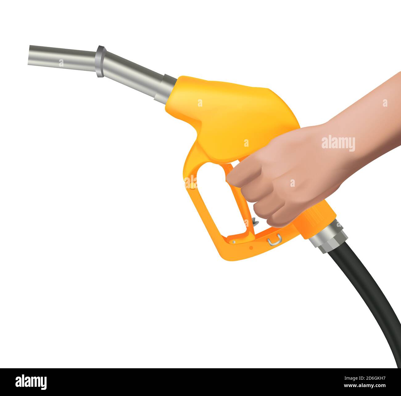 Realistic vector illustration of human hand holding gas gun, gasoline ...