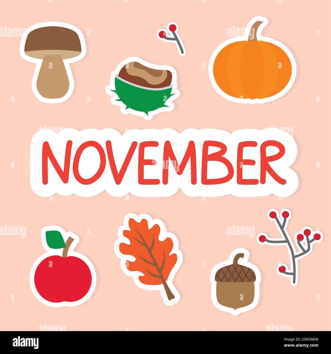 november word concept, autumn icons composition- vector illustration ...