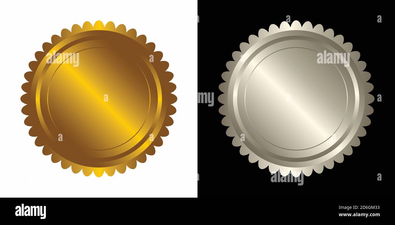 Set vector round golden and silver badge isolated, seal stamp gold ...
