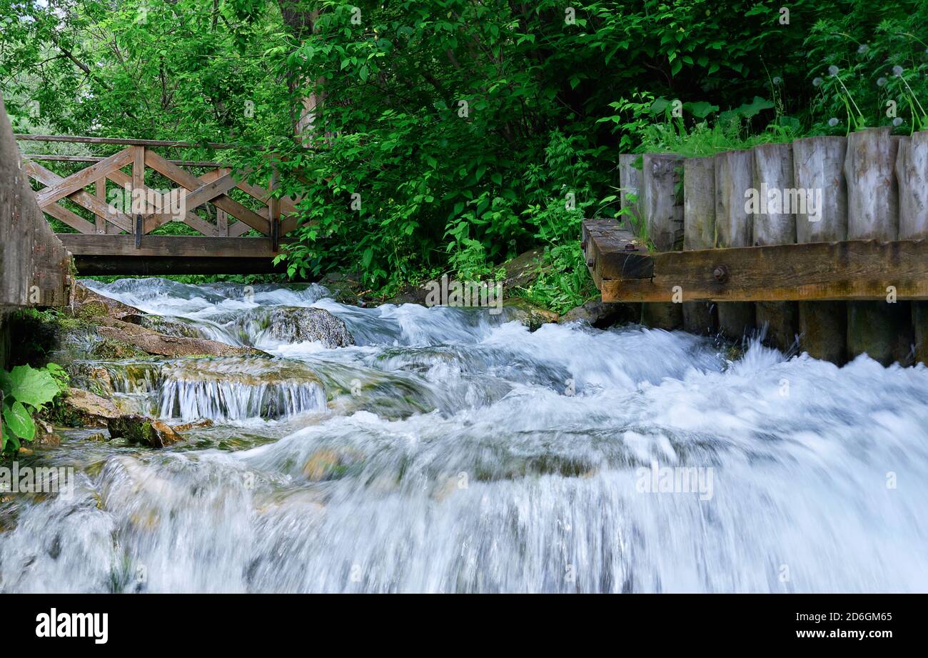 small waterfall in the forest Stock Photo - Alamy