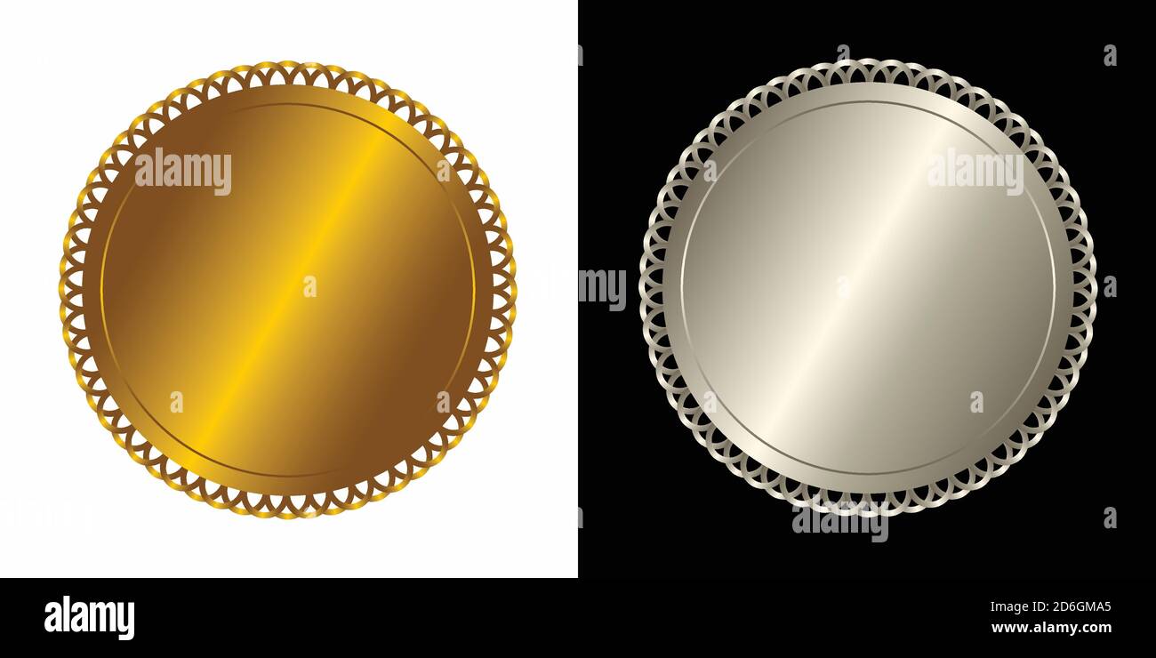 Set vector round golden and silver badge isolated, seal stamp gold ...