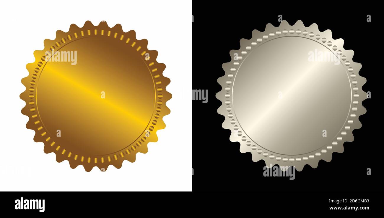 Set vector round golden and silver badge isolated, seal stamp gold ...
