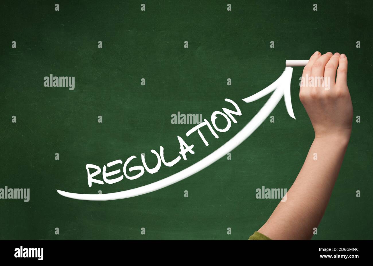 Hand drawing REGULATION inscription with white chalk on blackboard ...