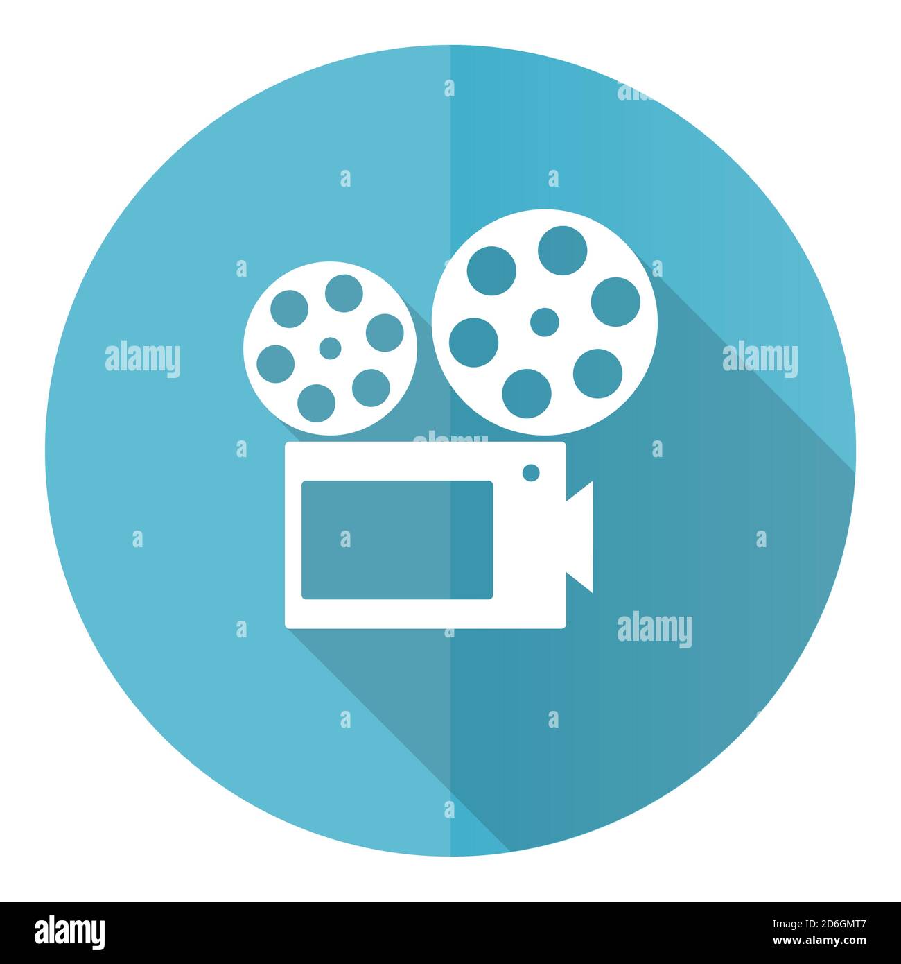 Movie vector icon, flat design blue round web button isolated on white ...