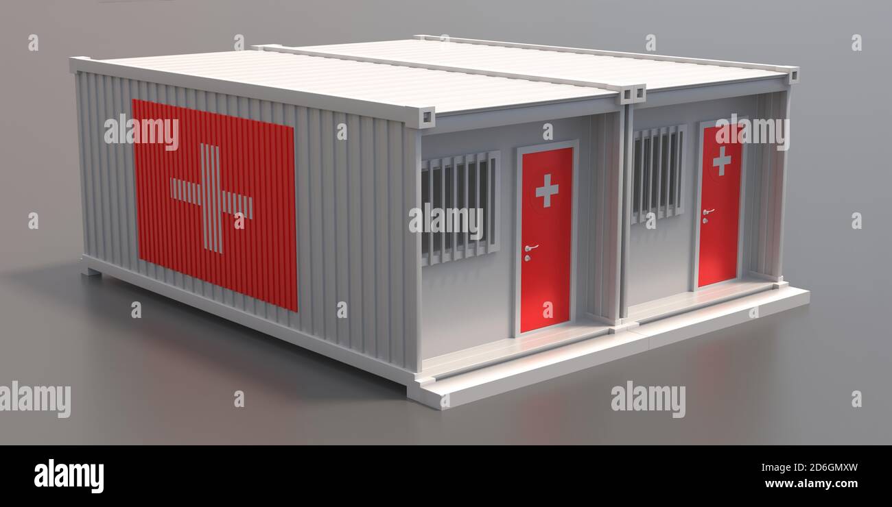 Hospital, medical clinic, first aid temporary building. Mobile ...