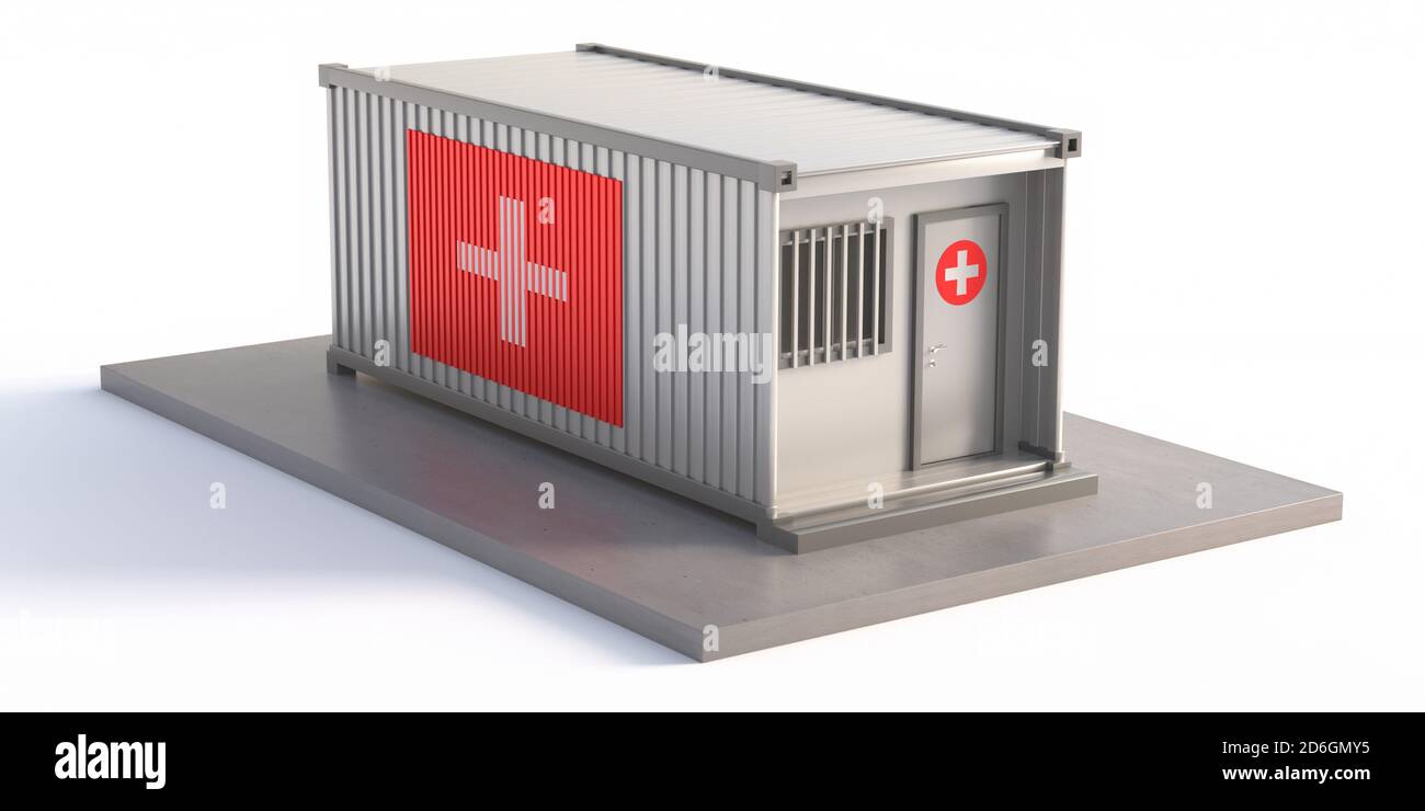 First aid medical clinic, temporary container box . Mobile industrial ...