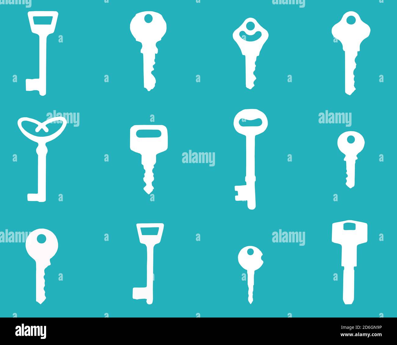 different kinds of white keys as white vector objects isolated in same ...