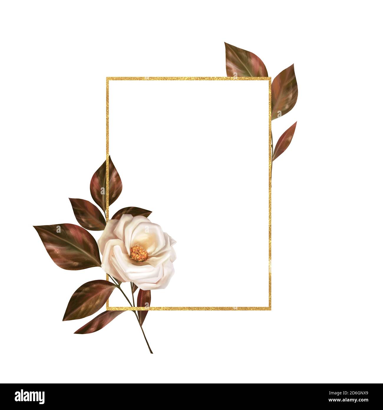 Gold frame with rose flower for greeting card Stock Photo - Alamy