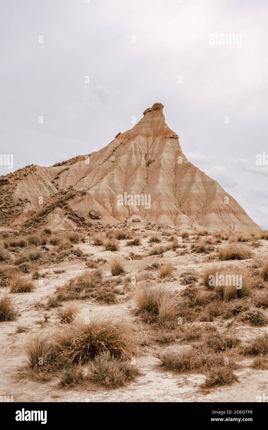 Iconic mountain on the desert of Barcenas Reales in Navarra, Spain ...