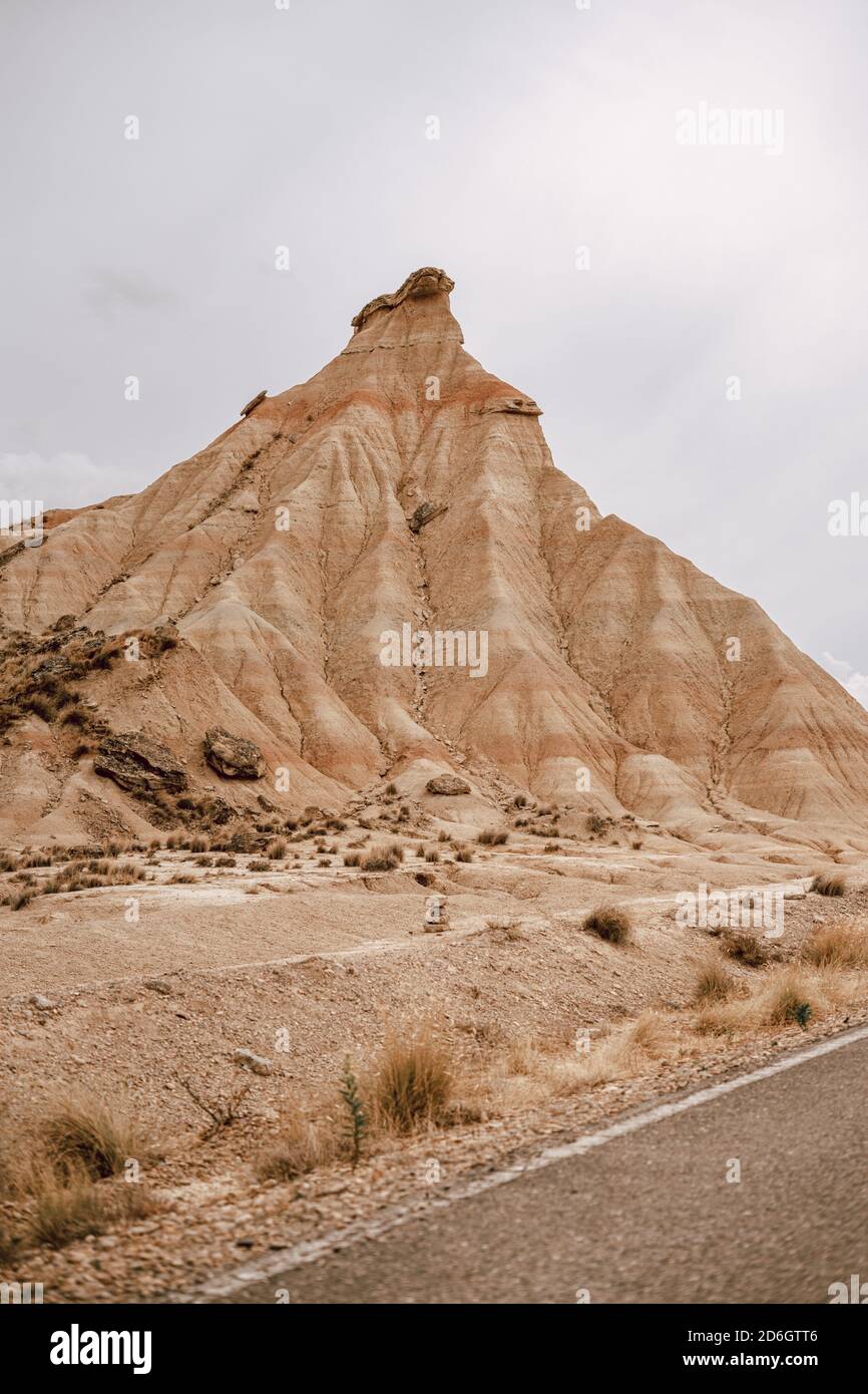 Iconic mountain on the desert of Barcenas Reales in Navarra, Spain ...