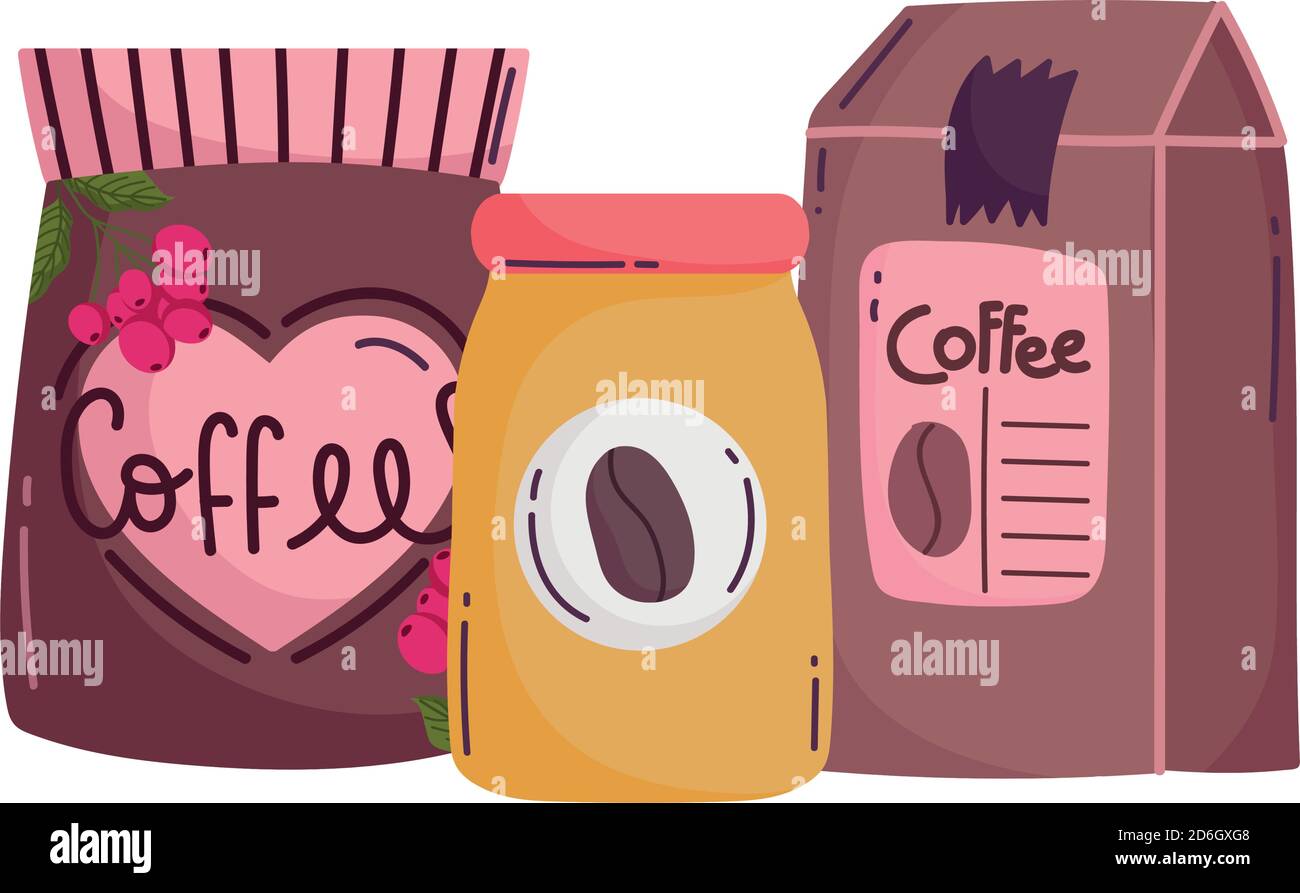 coffee brewing methods, packs with coffee product and jar vector ...