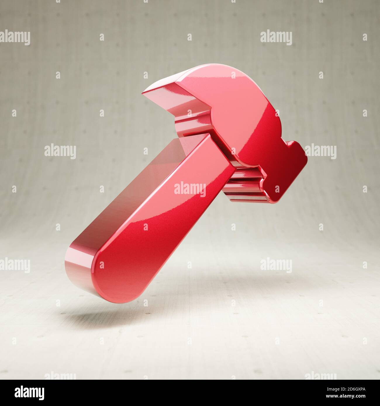 Hammer icon. Gold glossy Hammer symbol isolated on white concrete ...