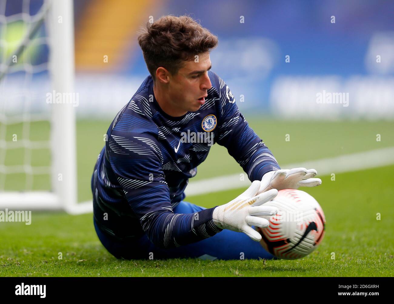 Chelsea goalkeeper Kepa Arrizabalaga warming up before the Premier ...