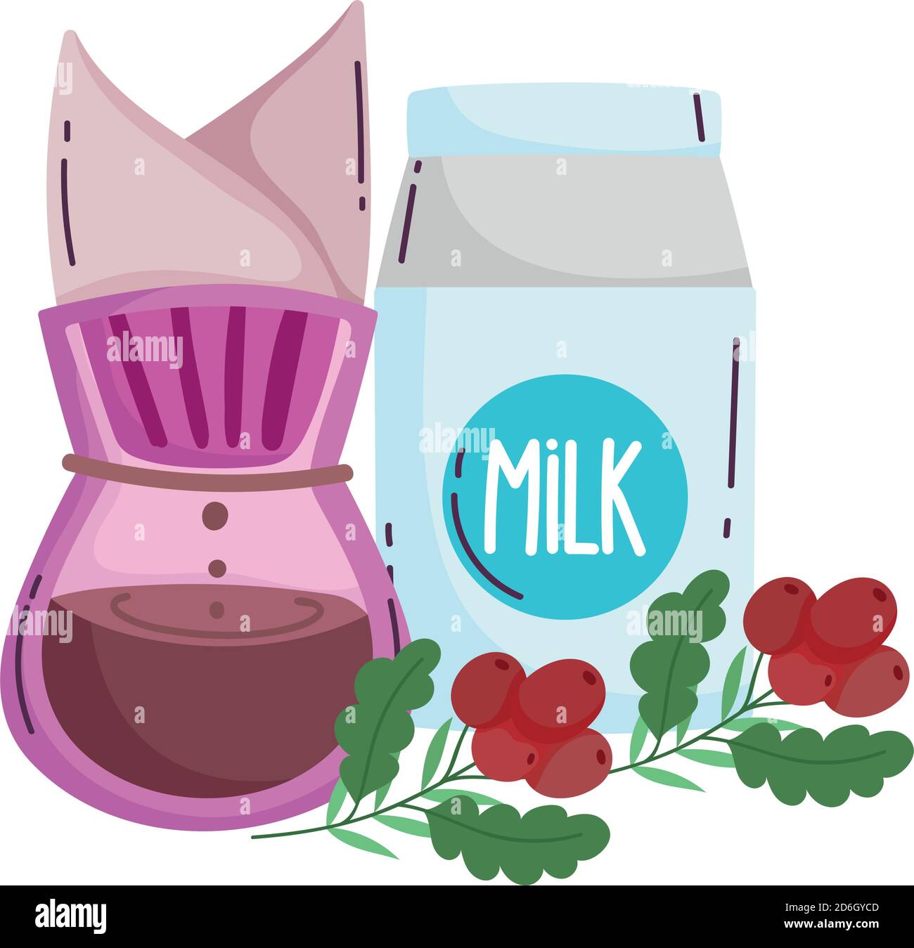 coffee brewing methods, drip maker milk and grains in branch vector ...