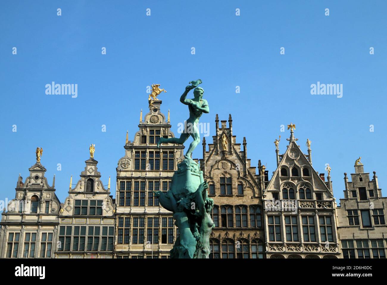 The detail of the old historic houses at the square in Belgian city of ...