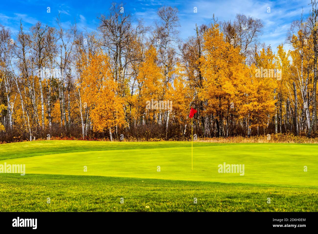 The golf course with fall foliage color at Buffalo Point, Manitoba ...