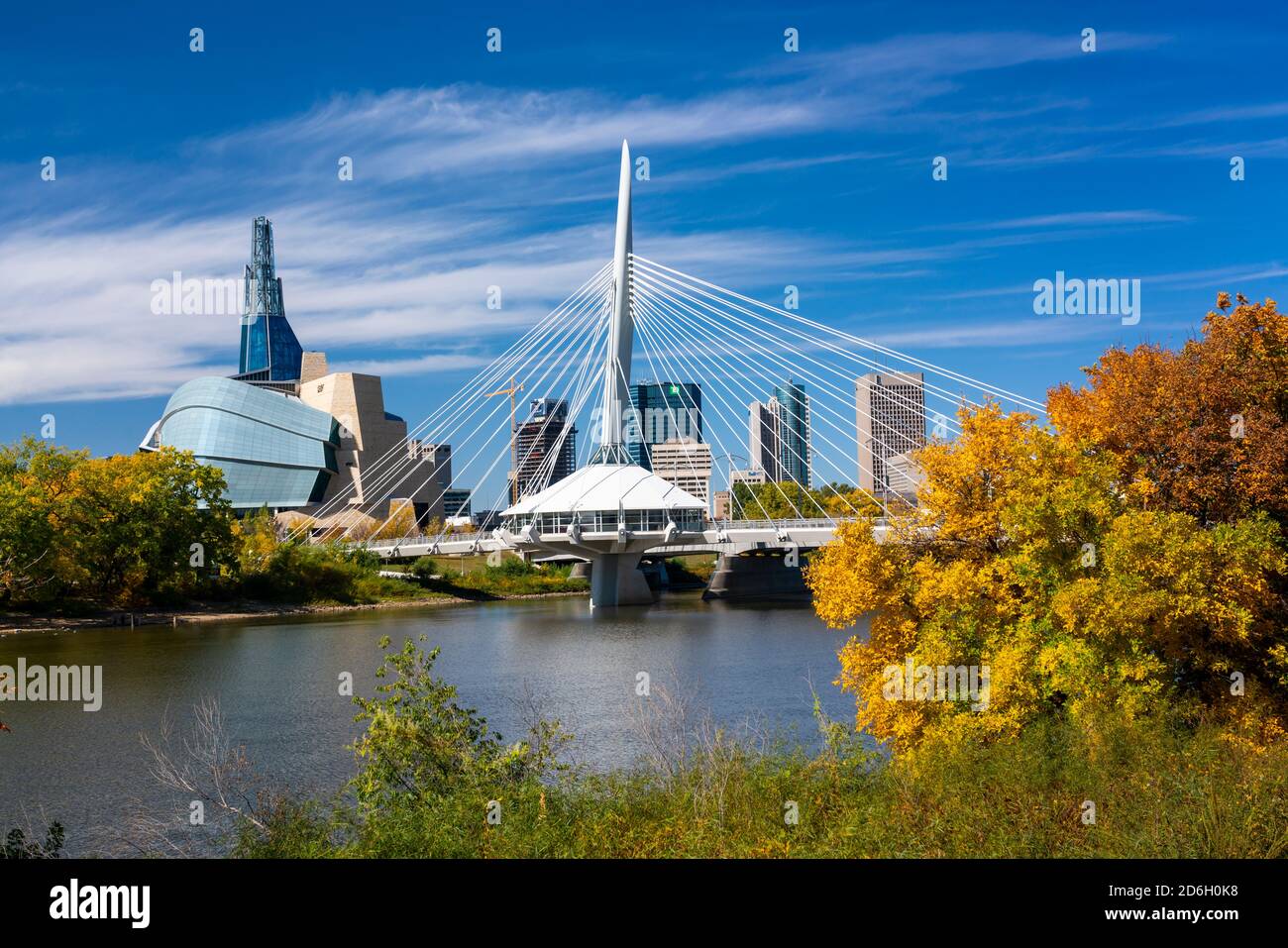 The city skyline with fall foliage color along the Red River, St ...
