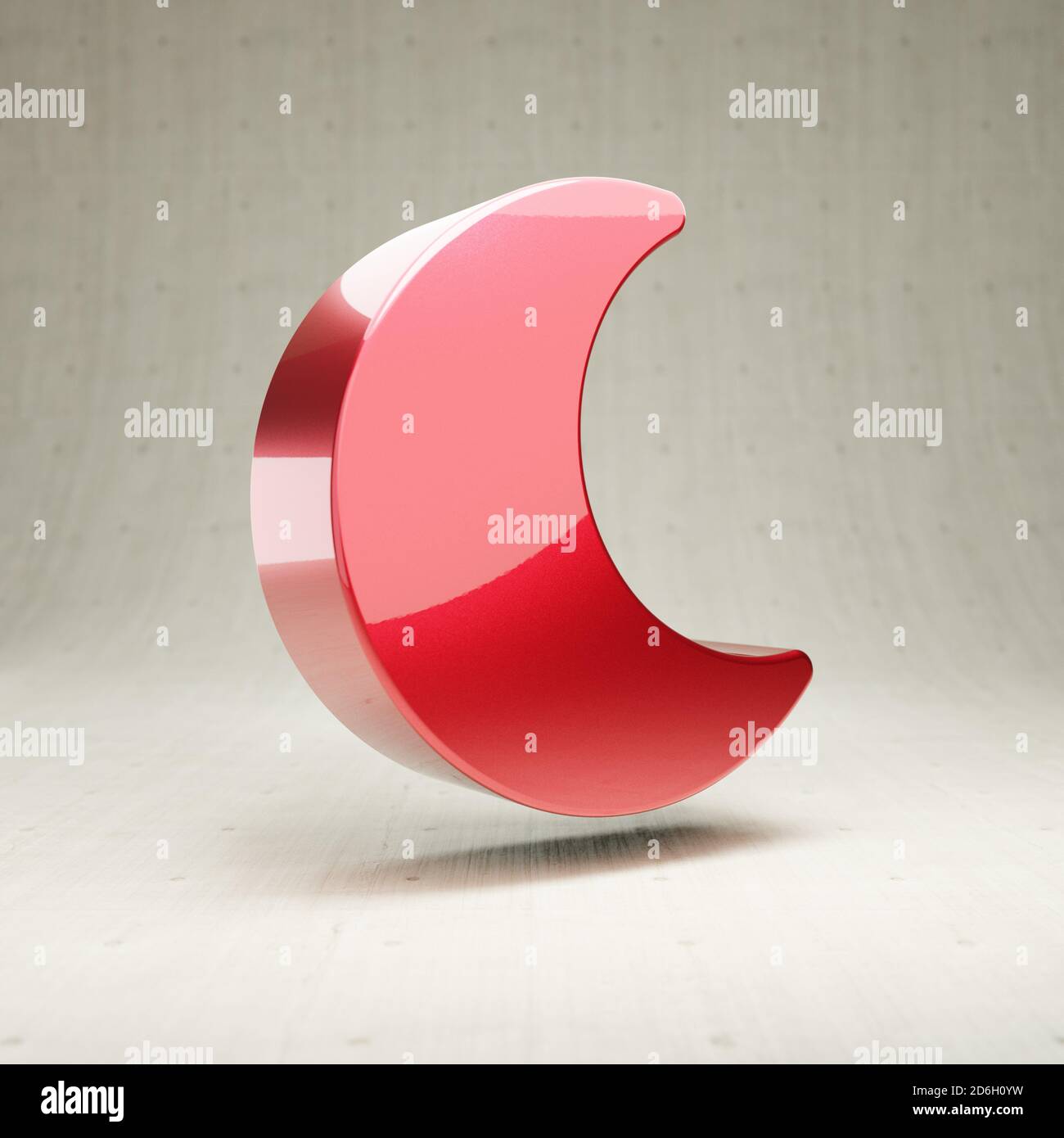 Moon icon. Gold glossy Moon symbol isolated on white concrete ...
