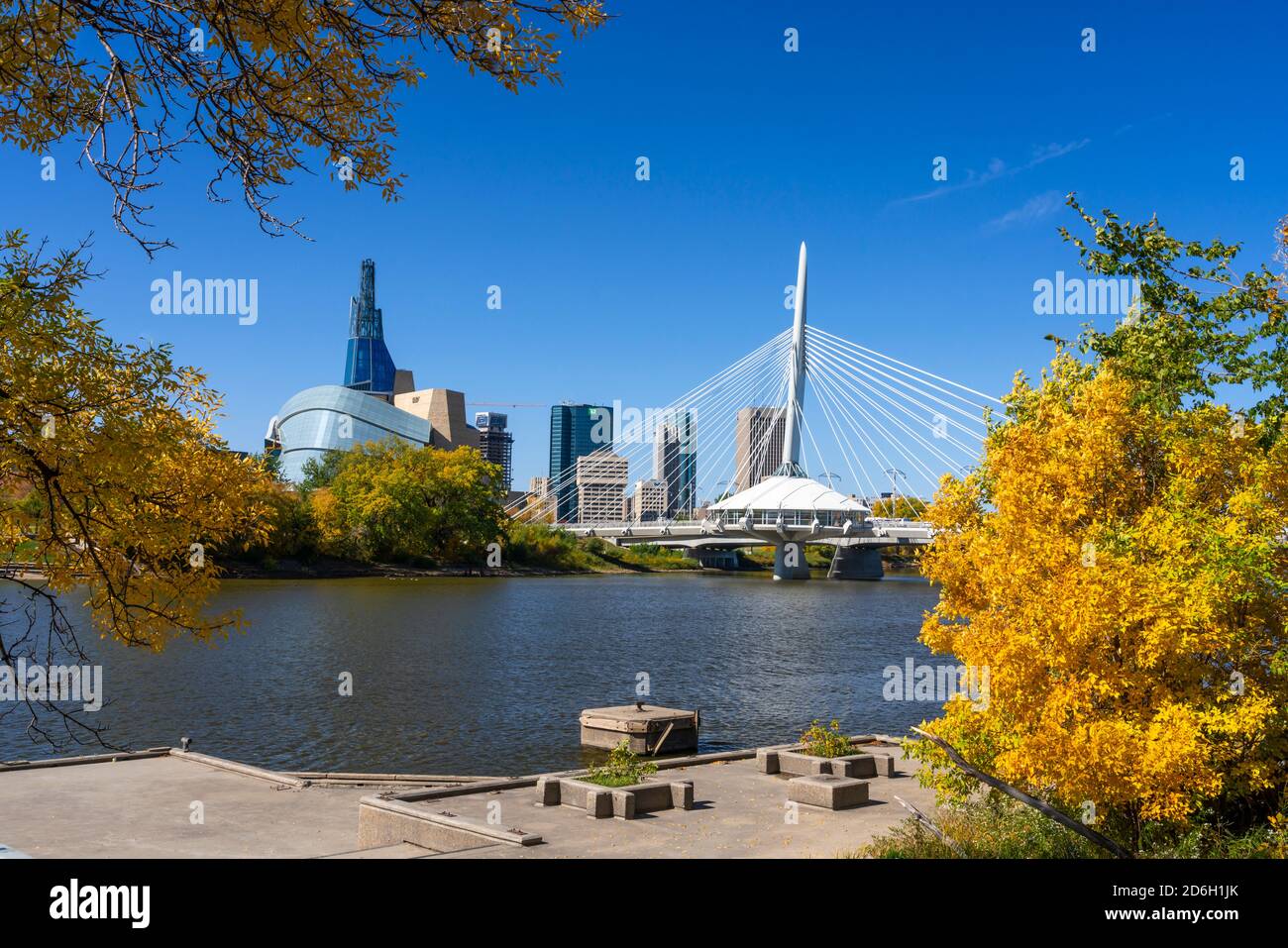 The city skyline with fall foliage color along the Red River, St ...