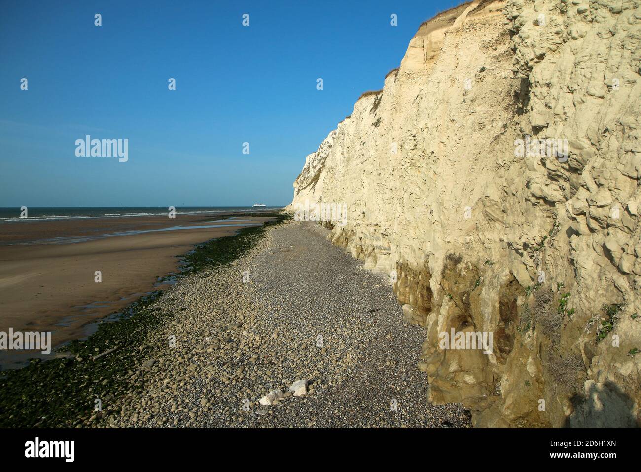 The beaches under the high white cliffs on the shore of the Channel at ...