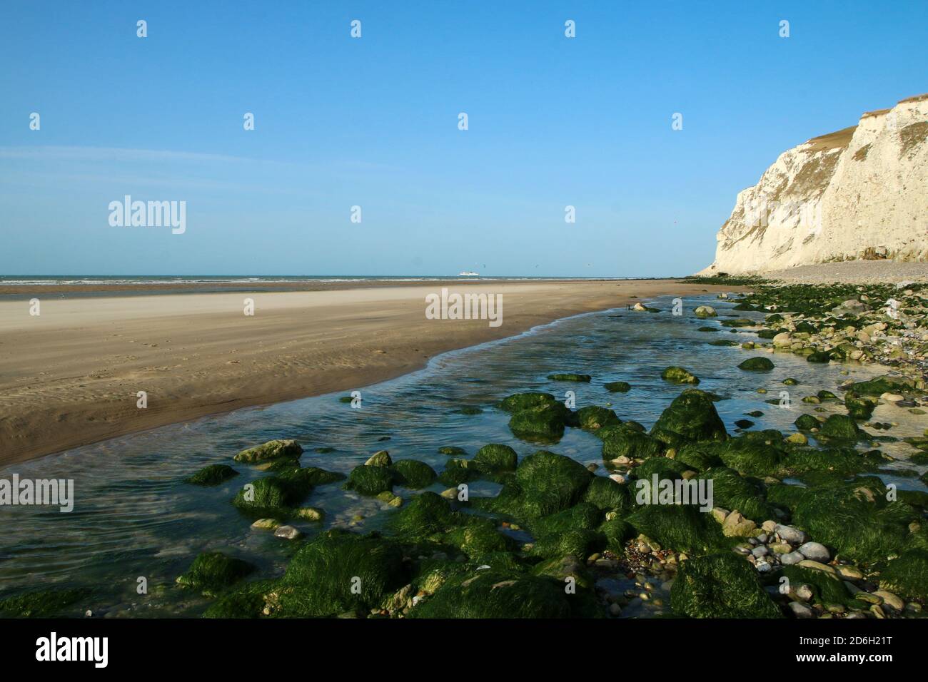The beaches under the high white cliffs on the shore of the Channel at ...