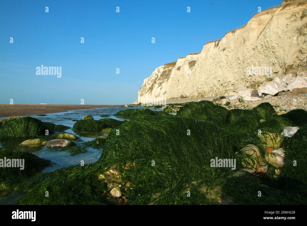 The beaches under the high white cliffs on the shore of the Channel at ...