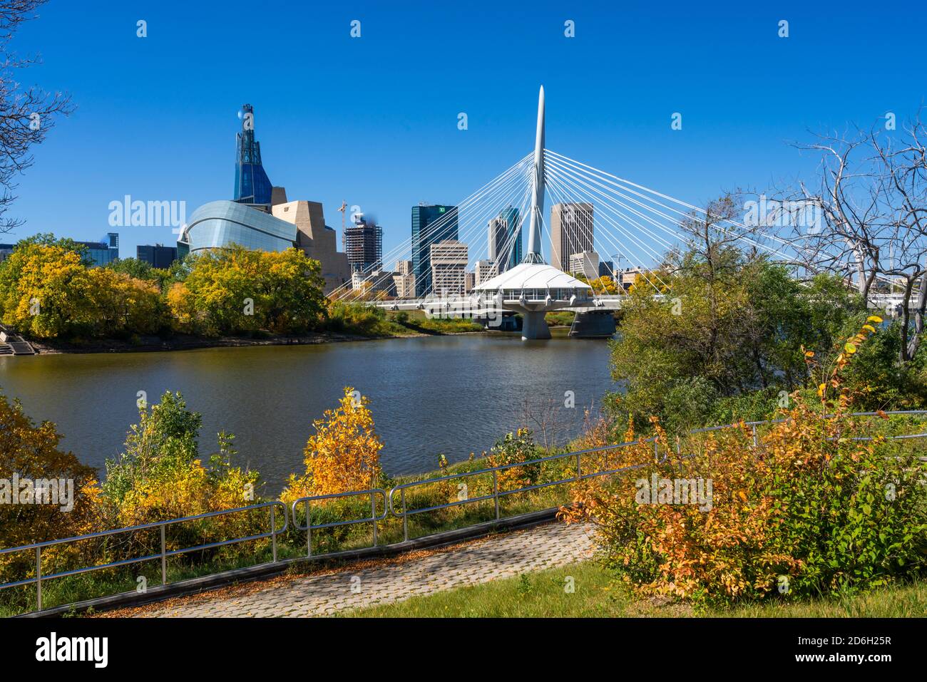 The city skyline with fall foliage color along the Red River, St ...