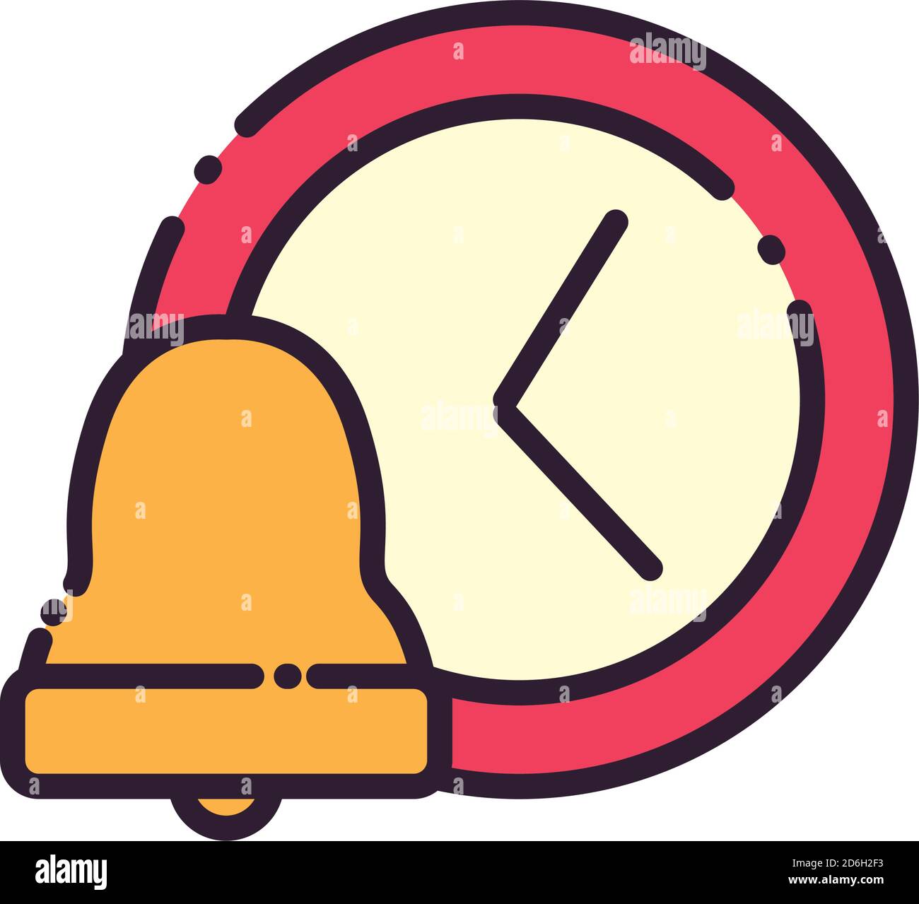 Bell and clock line and fill style icon design, Ring alert alarm call ...