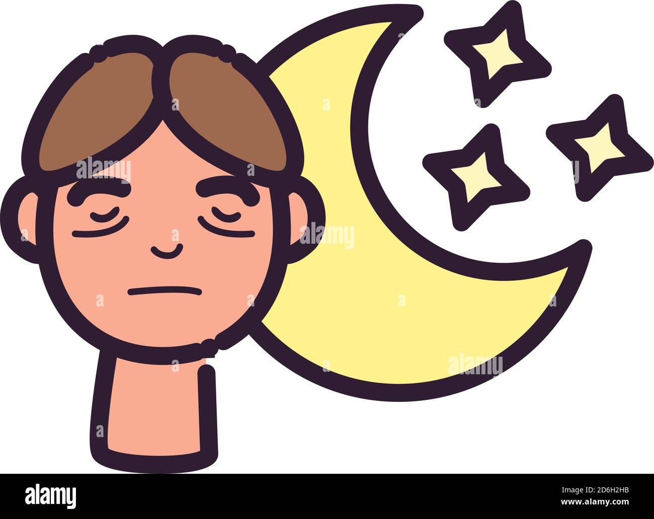 man cartoon with insomnia and moon line and fill style icon design ...