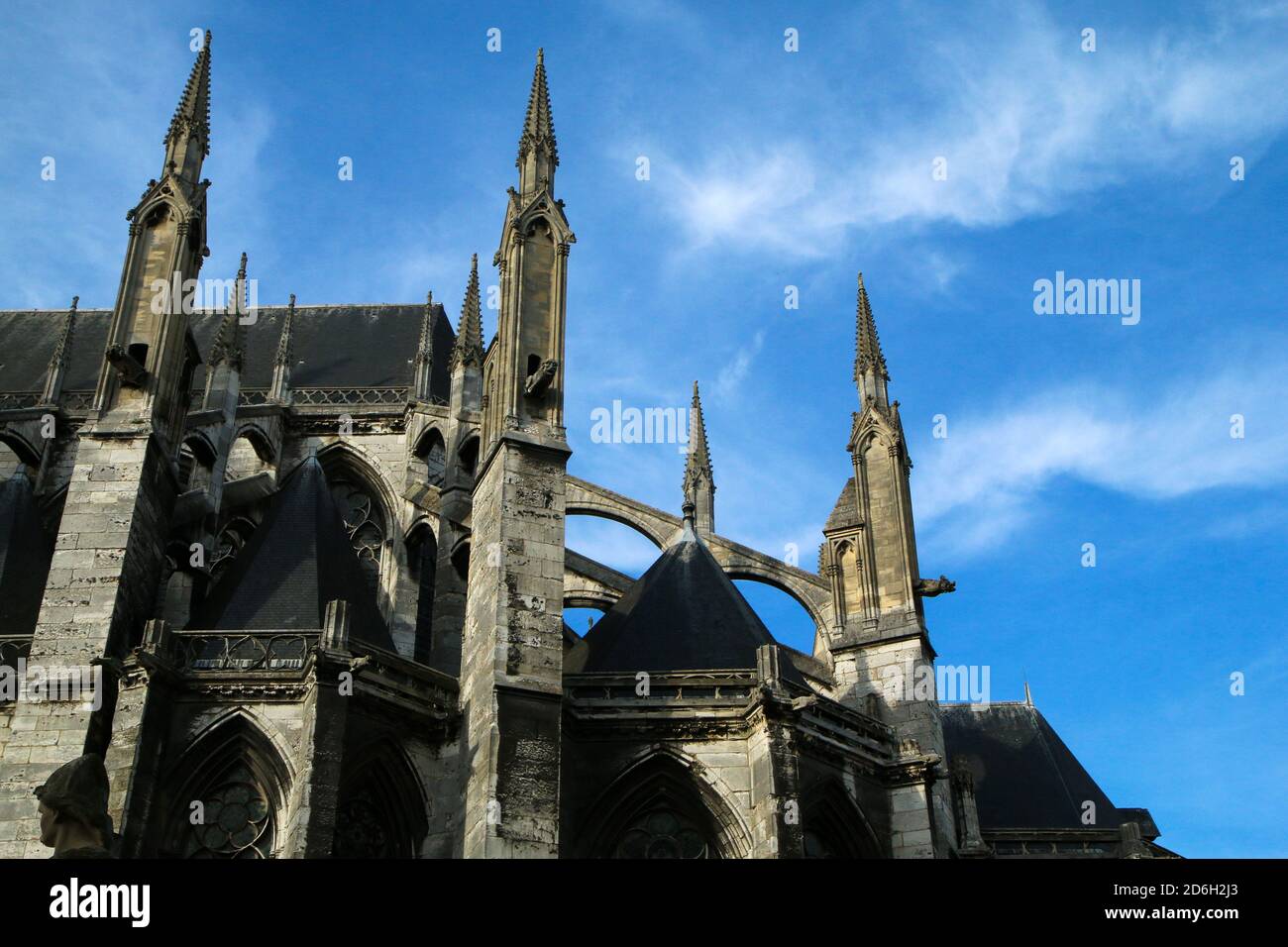 The detail of the part of the old medieval church with the ornamental ...