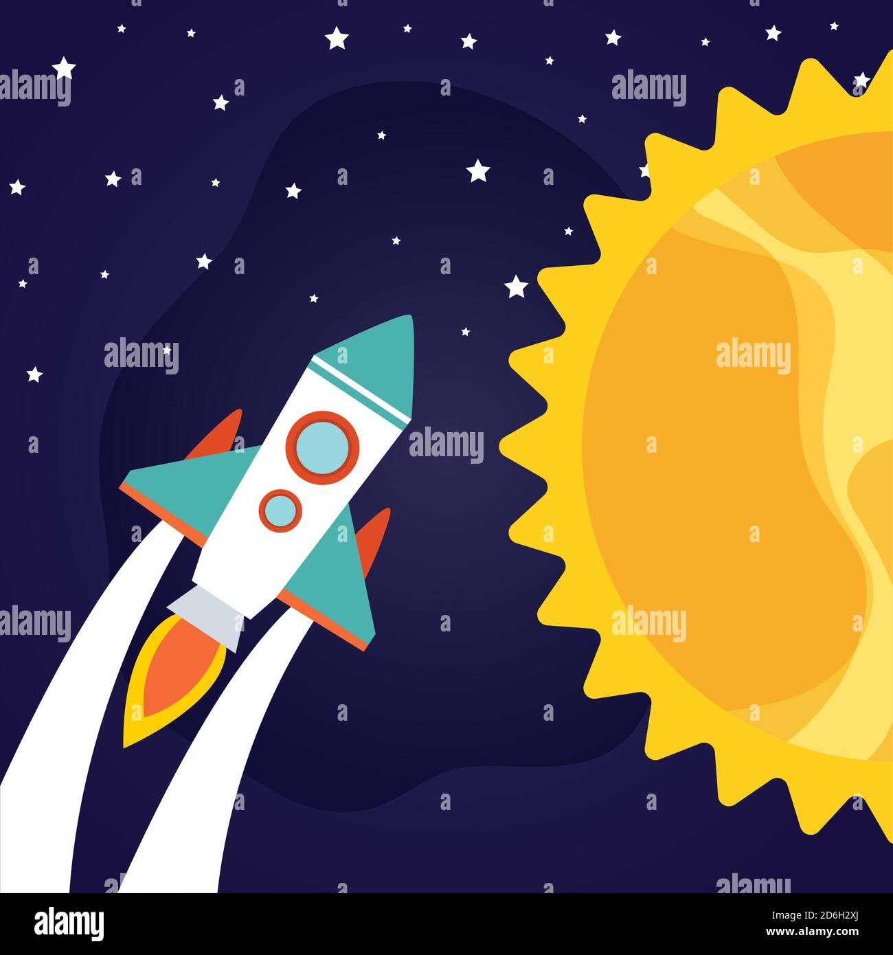 Space rocket with sun on starry background vector design Stock Vector ...