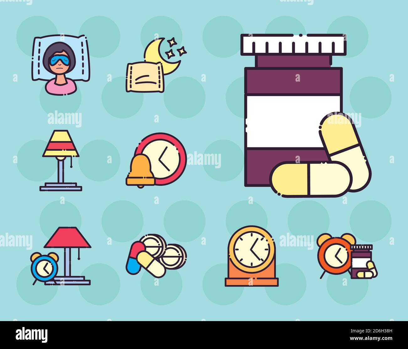 insomnia line and fill style set icons design, sleep and night theme ...