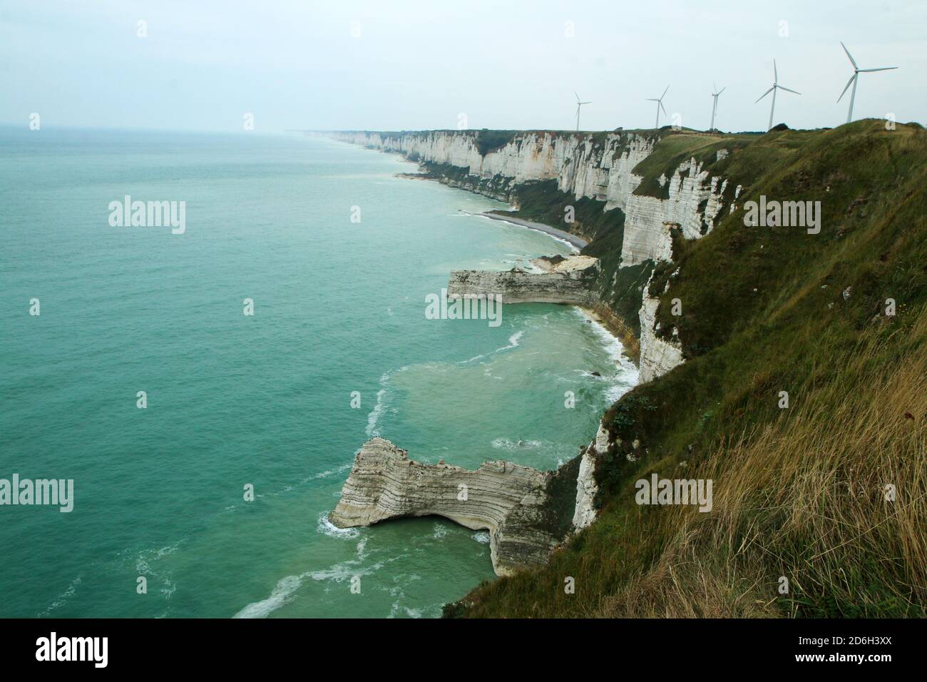 The cliffs of Normandy by the French city of Fécamp during the calm ...